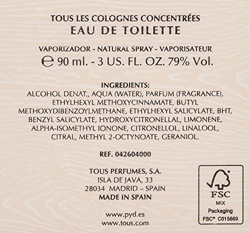 TOUS LES COLOGNES WOMAN 90ML EDT, 3/concentrate edt spray 3 Ounce (2016 edition), clear