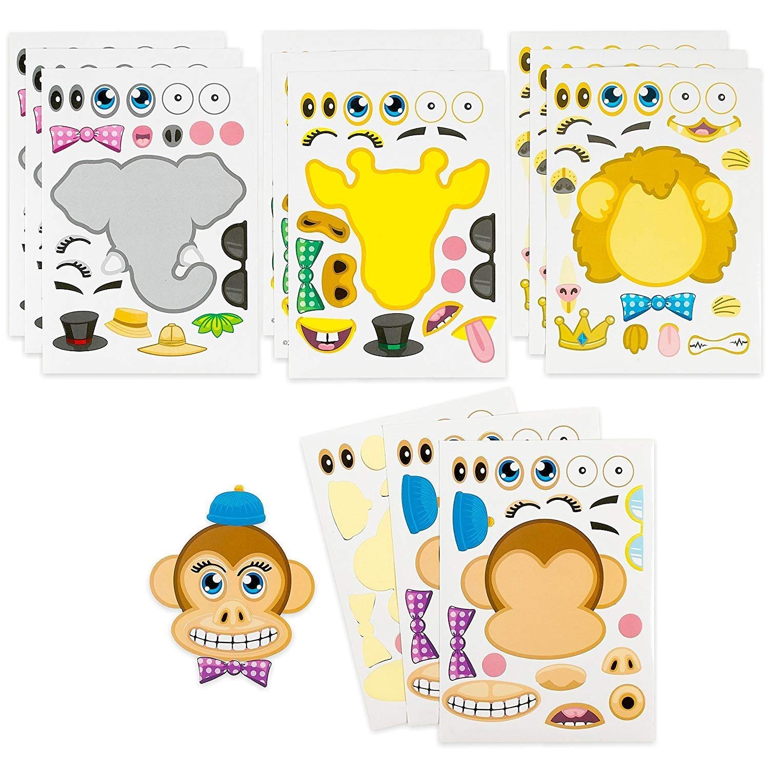Kicko Make-A-Zoo Animal Sticker Sheets - 24 Pack - for Kids, Arts, Parties, Birthdays, Party Favors, Crafts, School, Daycare, Etc.