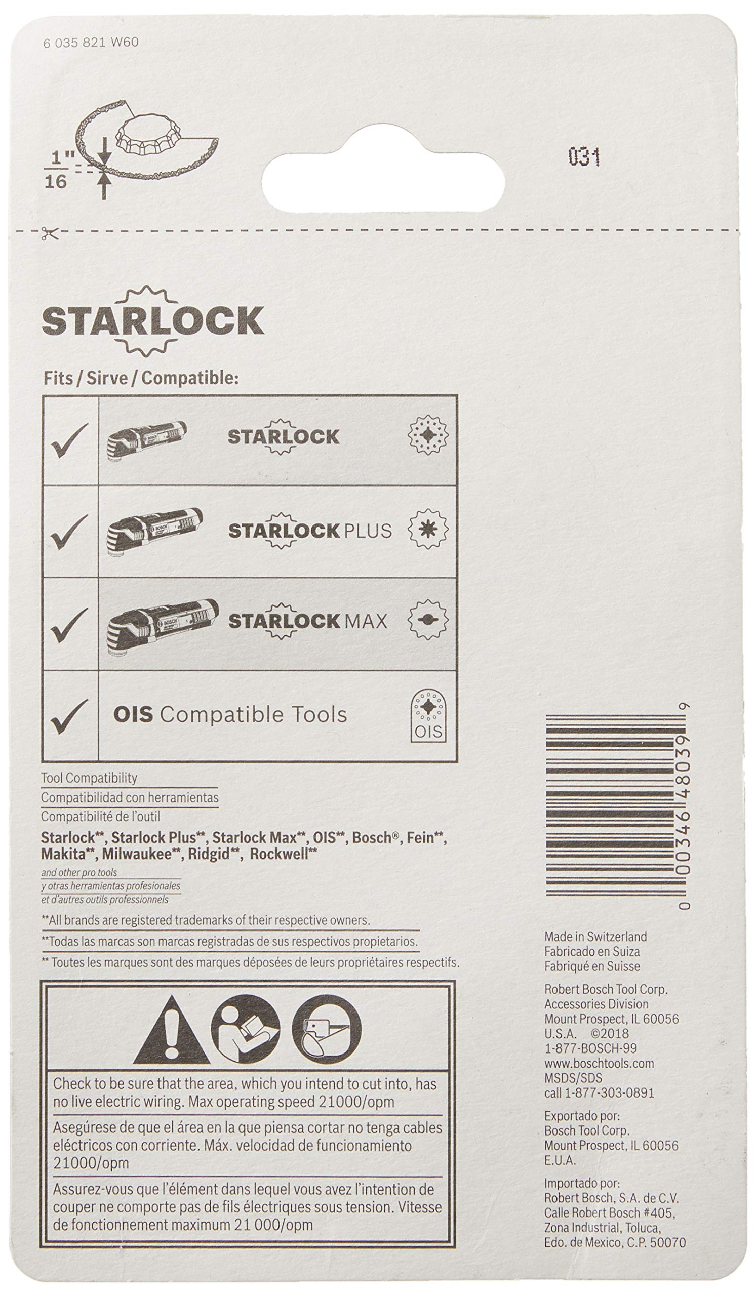 BOSCH OSL212CG 1-Piece 2-1/2 In. Starlock Oscillating Multi Tool Grout & Abrasive Carbide Grit Segmented Saw Blade for Applications in Grout Removal