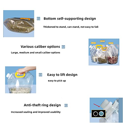 GUSAJ 10-pack of new grain moisture-proof airtight bags 5 reusable specifications for grain storage Vertical airtight bags for food storage Suitable for food, water, pet food, etc., 5 specifications