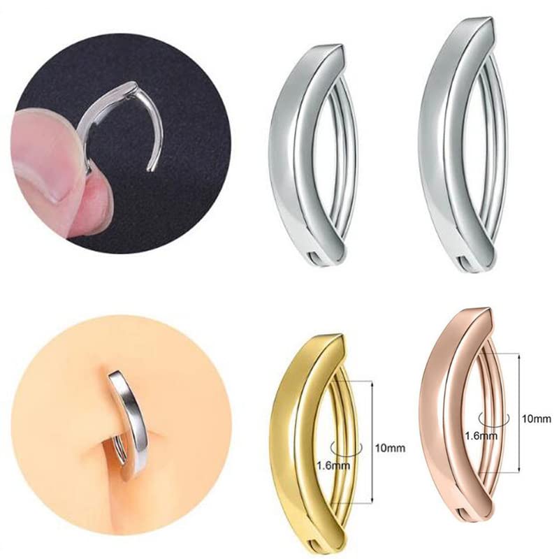 Bystar Women Belly Ring 2Pcs 14G Clicker Belly Button Ring Stainless Steel CZ Belly Ring Simple Reverse Navel Rings Body Jewelry