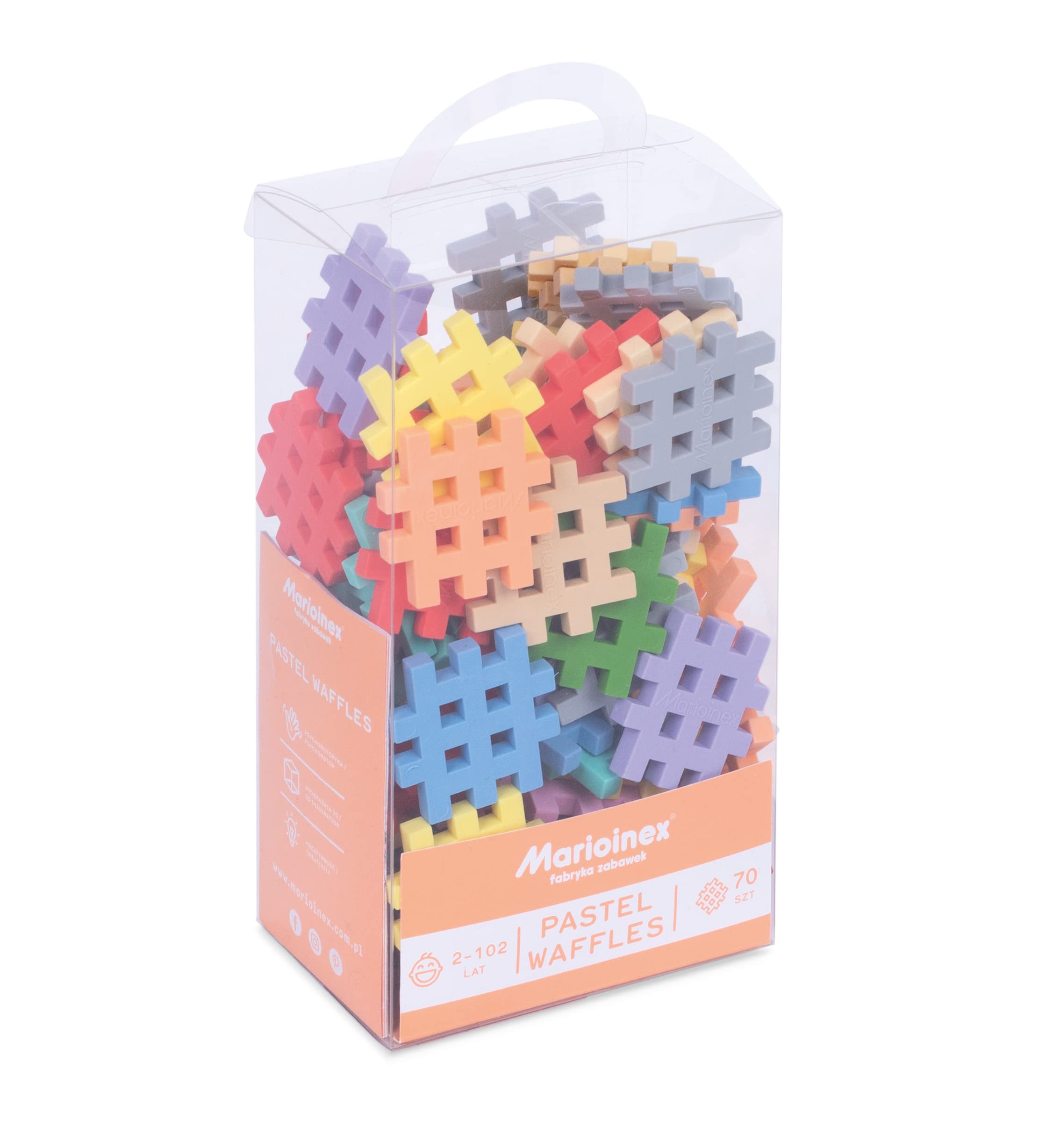 Marioinex STEM Toy Building Block Set with 70 Pieces in Blue, Green, Pink, Red, Teal Rubber for Ages 3-103 cm