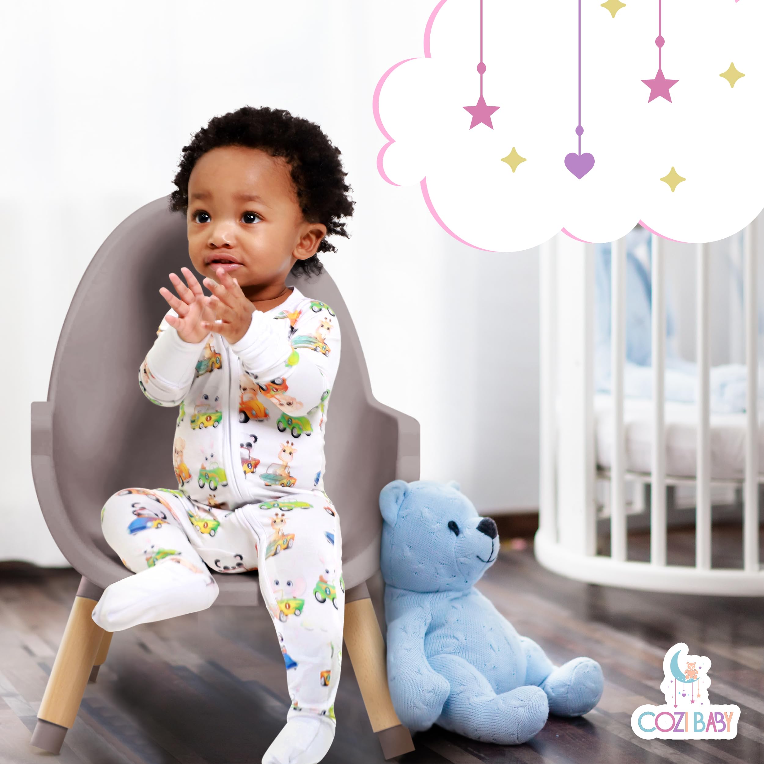 Cozi Baby 2-Pack Bamboo Viscose Baby Pajamas 0-24 Months - Bamboo Viscose Sleepers with Mitten and Feet Cuffs - Baby Sleeper