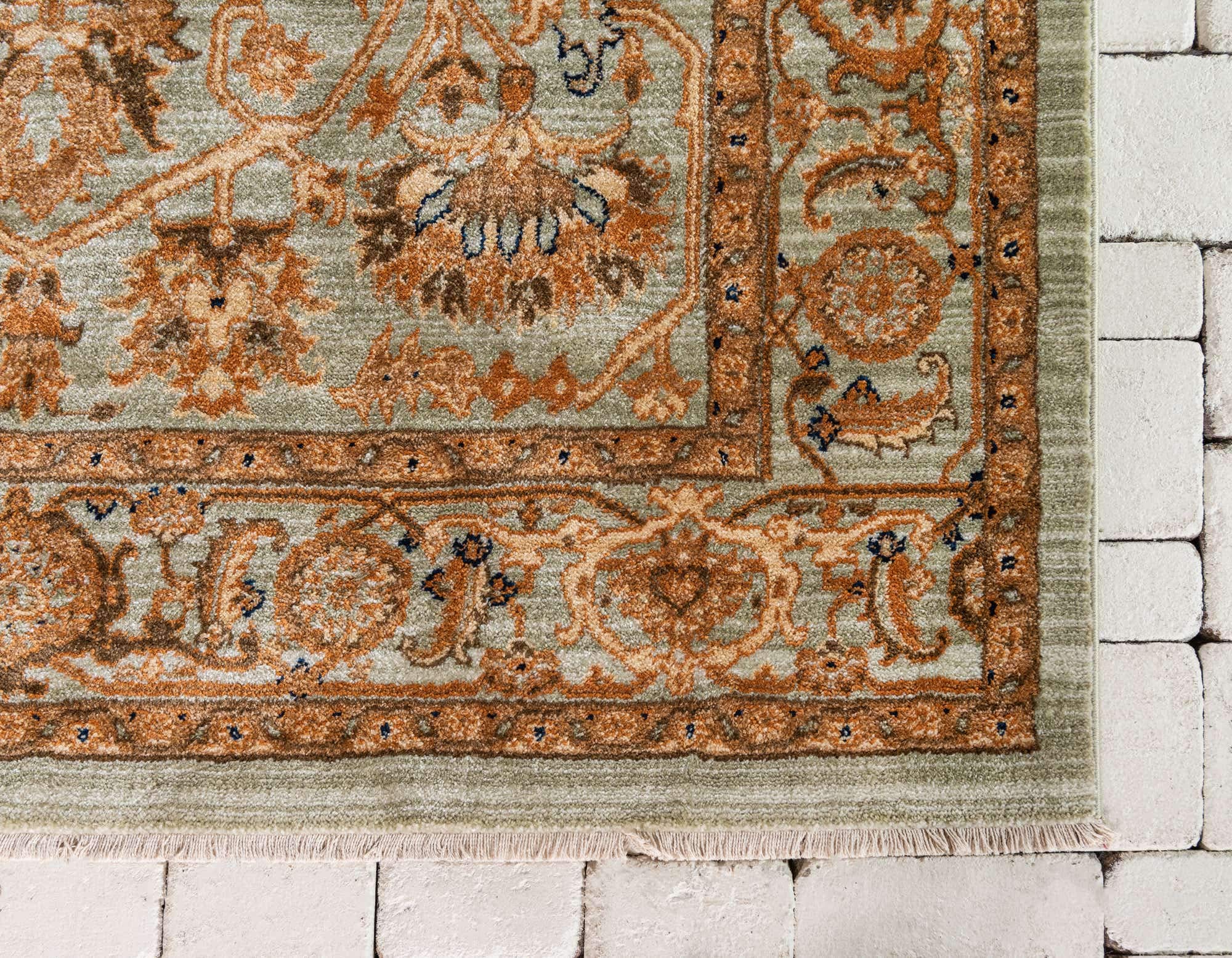 Unique Loom Dorchester Collection Botanical, Border, Traditional Area Rug (4' 5 x 4' 5 Square, Light Green/ Tan)