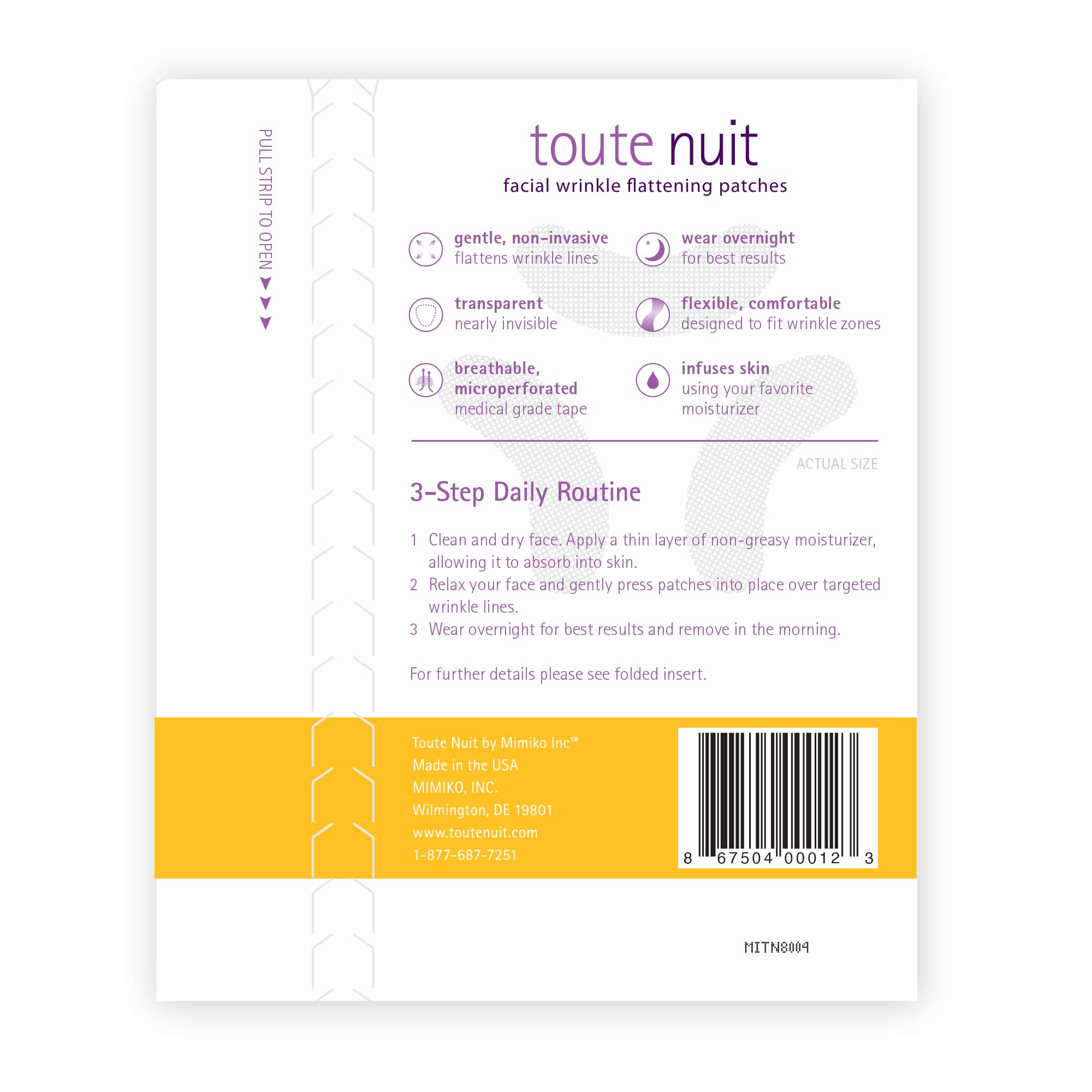 Toute Nuit Facial Wrinkle Patches, Face Tape, Curve, Fine Lines Around Eyes and Mouth, 48 Patches