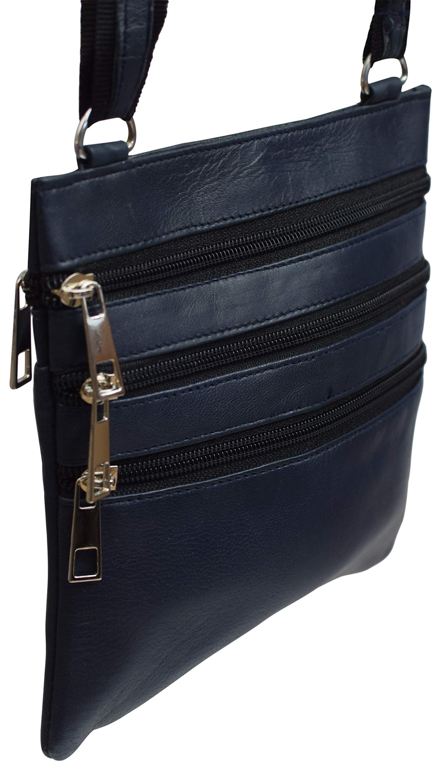 MARSHAL Ladies Genuine Leather Multi-Pocket Shoulder Bag Purse for Womens Colors!!! (Blue)