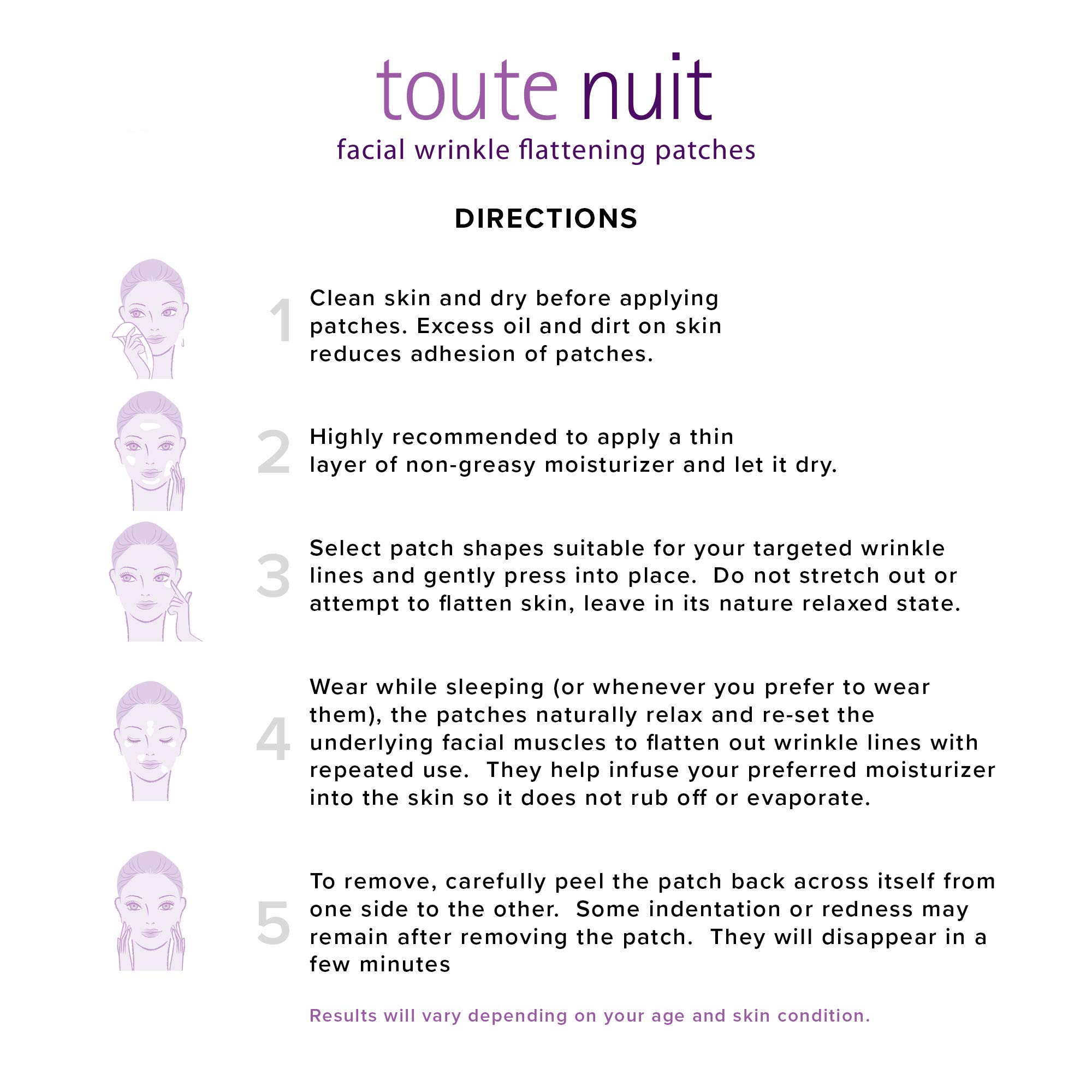Toute Nuit Facial Wrinkle Patches, Face Tape, Jet, Unisex, Extra Large Frown Lines and Forehead Coverage, 20 Patches
