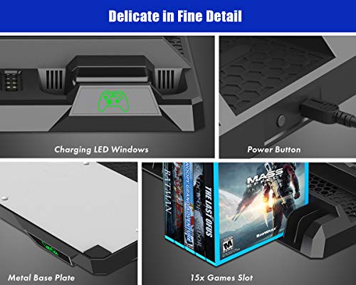 ElecGear Xbox One Vertical Charging Stand with Cooling Fan, 2X 1200mAh Rechargeable Battery Pack for Controller, Games Storage Bracket, Dual Charger Dock for Xbox One, One S, One X and Elite