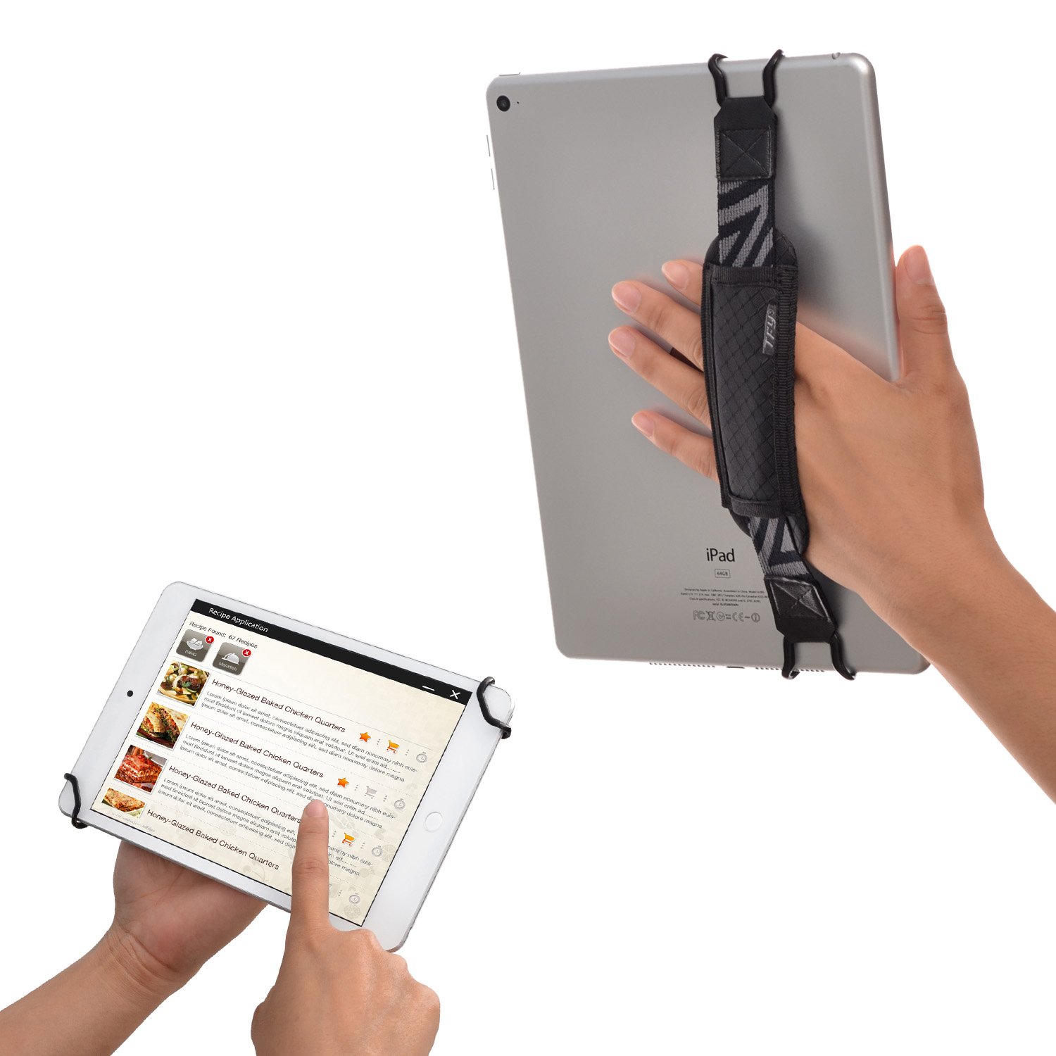 TFY Tablet Security Hand Strap Holder, Compatible with iPad (iPad Mini & Mini 5 & Mini 6 / iPad Air 4 / iPad Air 5 / iPad Pro 9.7Inch) - Samsung Tablets - Nexus 7 / Nexus 10 and More (Black)