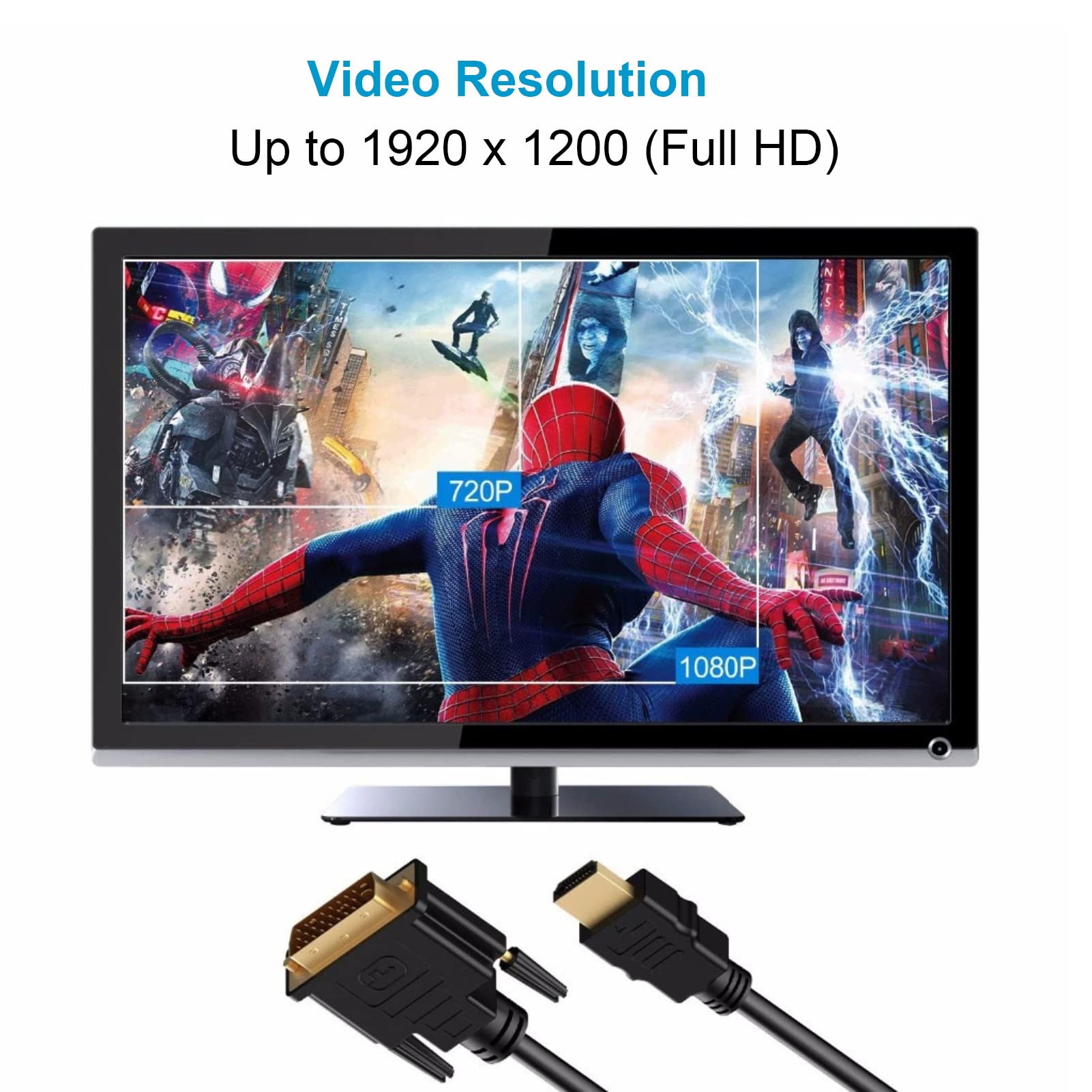 HDMI to DVI Cable 5-Pack, 6.6 Ft Bidirectional DVI-D to HDMI Male to Male High Speed Adapter Cable Support 1080P Full HD (5, Black)