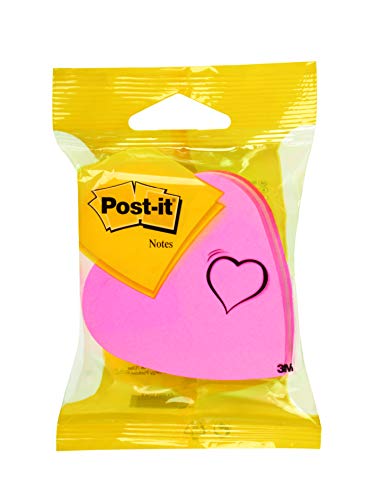 Post-it Notes - 1 Block of 225 Heart Shape Sticky Notes - 70 x 70mm - Sticky Notes for Desk, Office, School and Memos - Pink