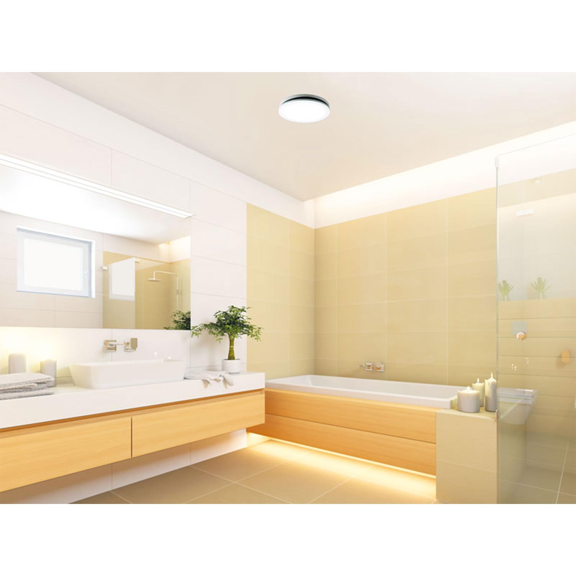 Delta Breez Integrity 100 CFM Exhaust Bath Fan, LED Edge-Lit Flat Round Panel Light, Energy Efficient Quiet Operation Ceiling Mount Motor, White