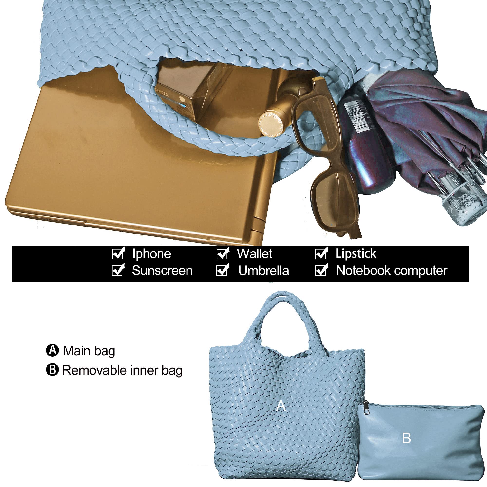 BZXHVSHA Women's Tote Bag Beach On Vacation Handbags and Purses Elegant Shoulder Bag, Sky Blue
