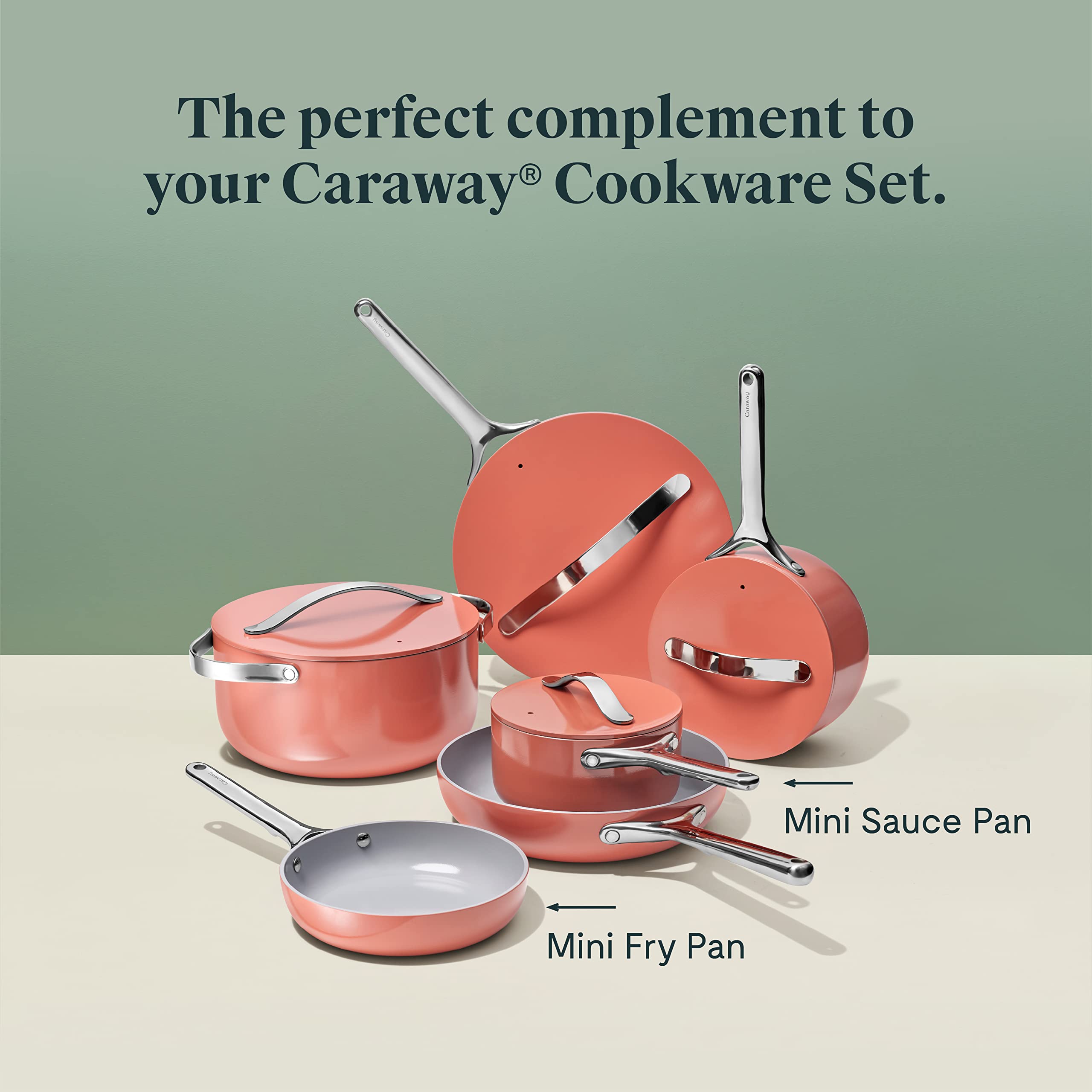 Caraway Mini Duo - Non-Stick Ceramic Mini Fry Pan (1.05 qt, 8") & Mini Sauce Pan (1.75 qt) - Non Toxic, PTFE & PFOA Free - Oven Safe & Stovetop Agnostic (Gas, Electric & Induction) - Perracotta