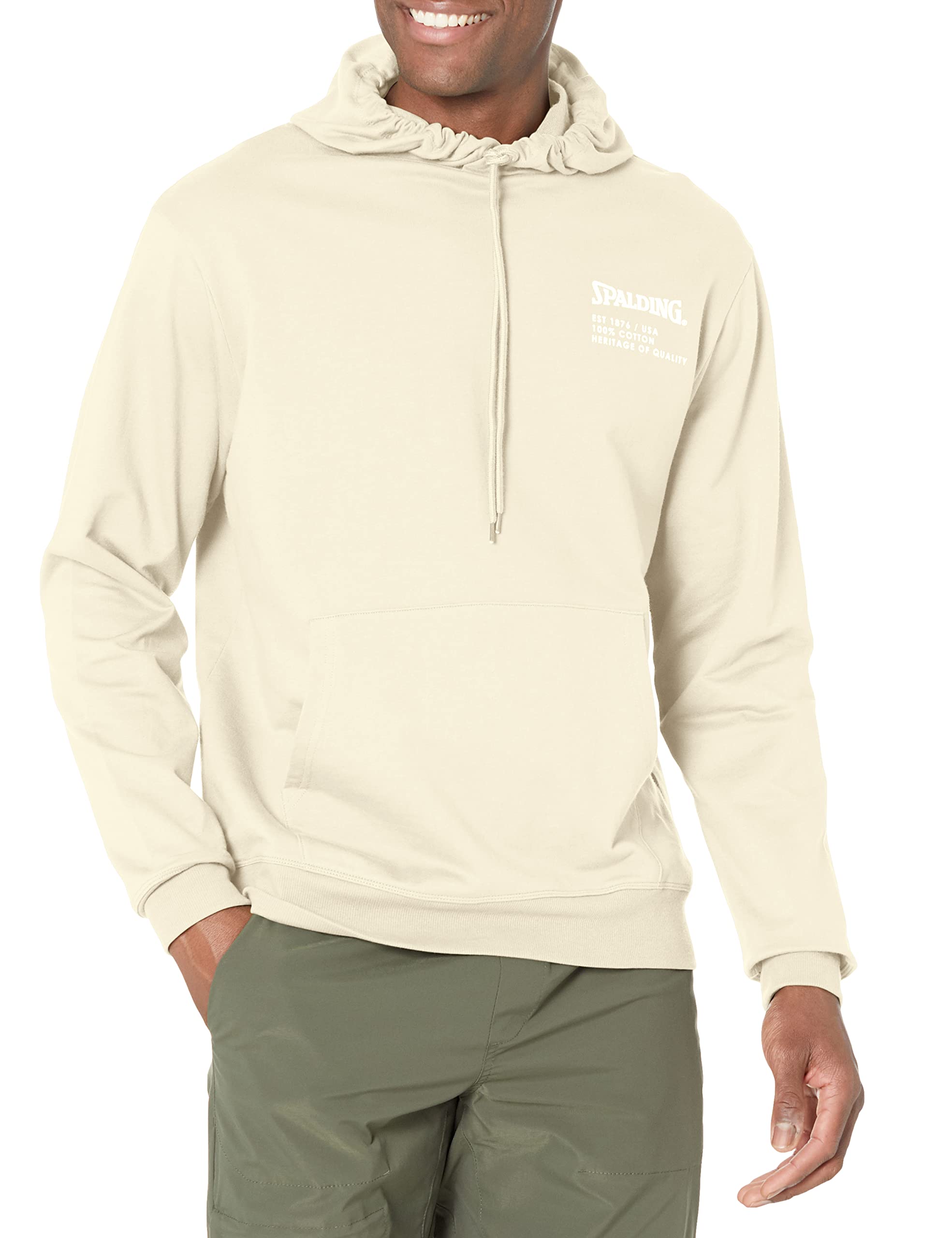 Spalding Men's Cotton French Terry Branded Hoodie, Birch, Small