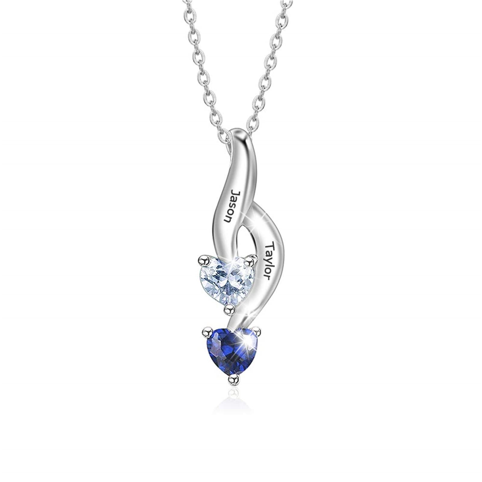 BAUMA AUTO Personalized Mothers Necklace with 1-6 Simulated Birthstones Engraved Family Names Custom Mother Names Love Heart Pendant Family Necklace for Mother Grandmother Wife (Style-2)