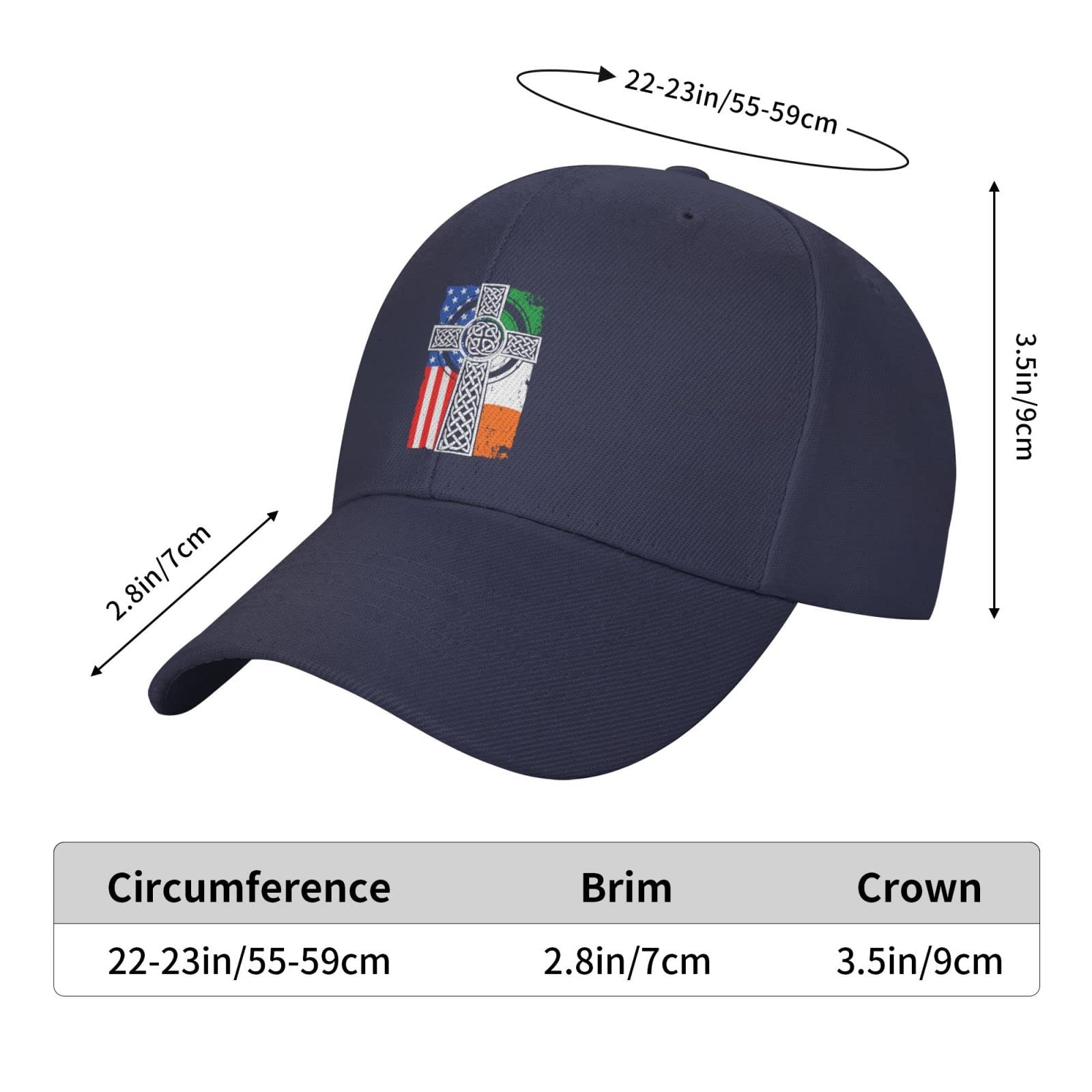 Celtic Cross Irish American Flag Unisex Baseball Cap Dad Hat Classic Polo Style Cowboy hat Adjustable Size Navy Blue