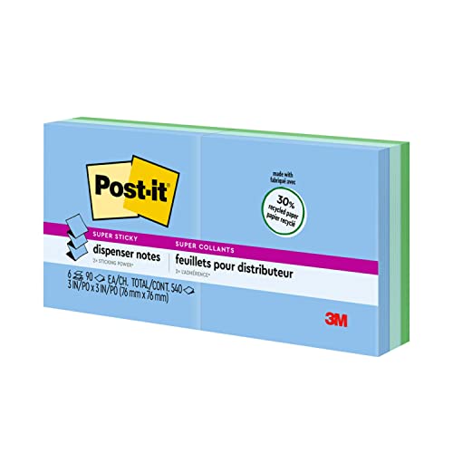 Post-it Super Sticky Pop-up Notes, 3x3 in, 6 Pads, 2x the Sticking Power, Poptimistic, Bright Colors, Recyclable (R330-6SST)