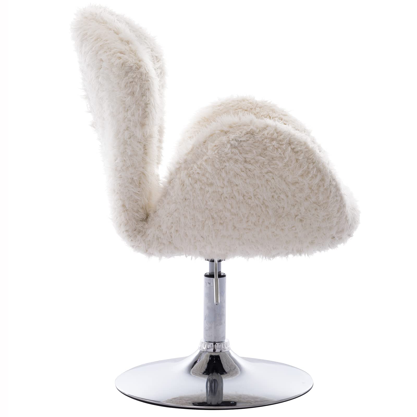 HEAH-YO Contemporary Curly Fur White Vanity Chair with Back, Height Adjustable Swivel Makeup Chair with Chrome Base for Reception Hall Home Dressing Room Shop Stool