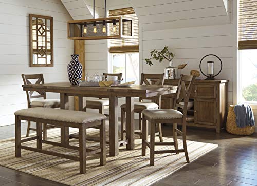Signature Design by Ashley Morriville Counter Height Upholstered Dining Room Bench, Brown