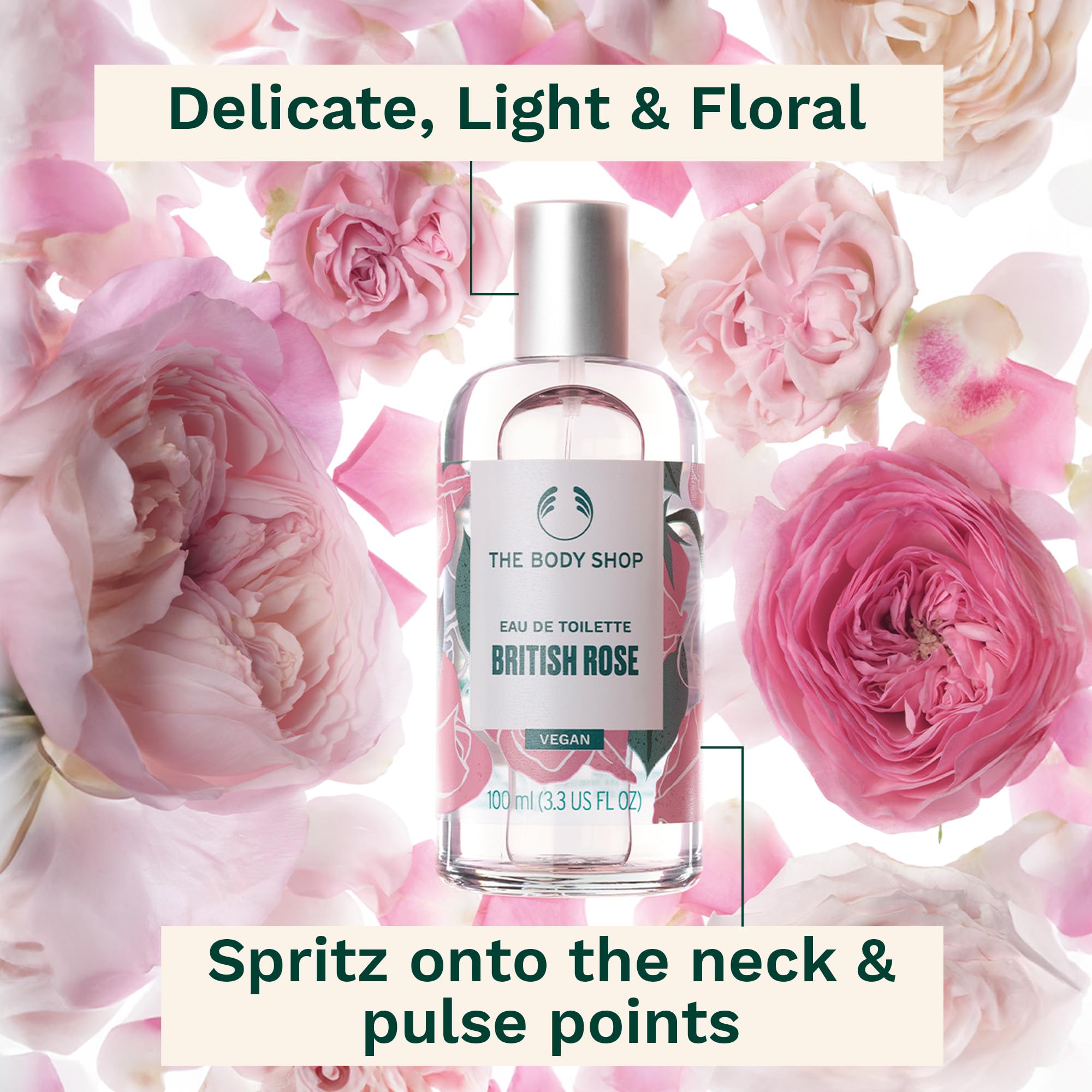 The Body Shop British Rose Eau De Toilette – Fresh Dewy Fragrance – Vegan – 3.3 oz