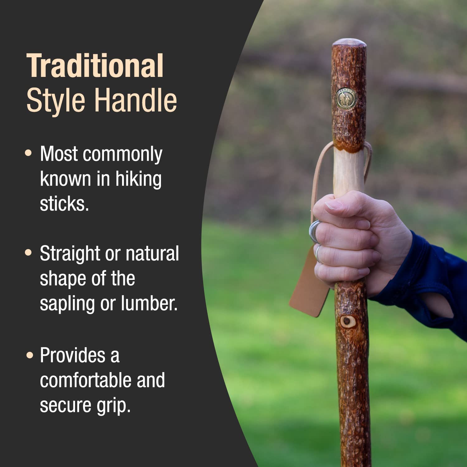 Brazos Rustic Wood Walking Stick, Twisted Sassafras, Traditional Style Handle, for Men & Women, Made in The USA, 55"