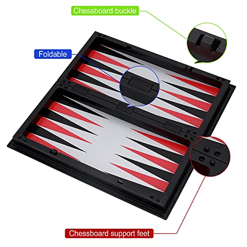 KAILE 10" Magnetic Chess Sets - 3 in 1 Travel Chess Checkers Backgammon Set with Folding Case - Portable Elastic Bag…, 2 players
