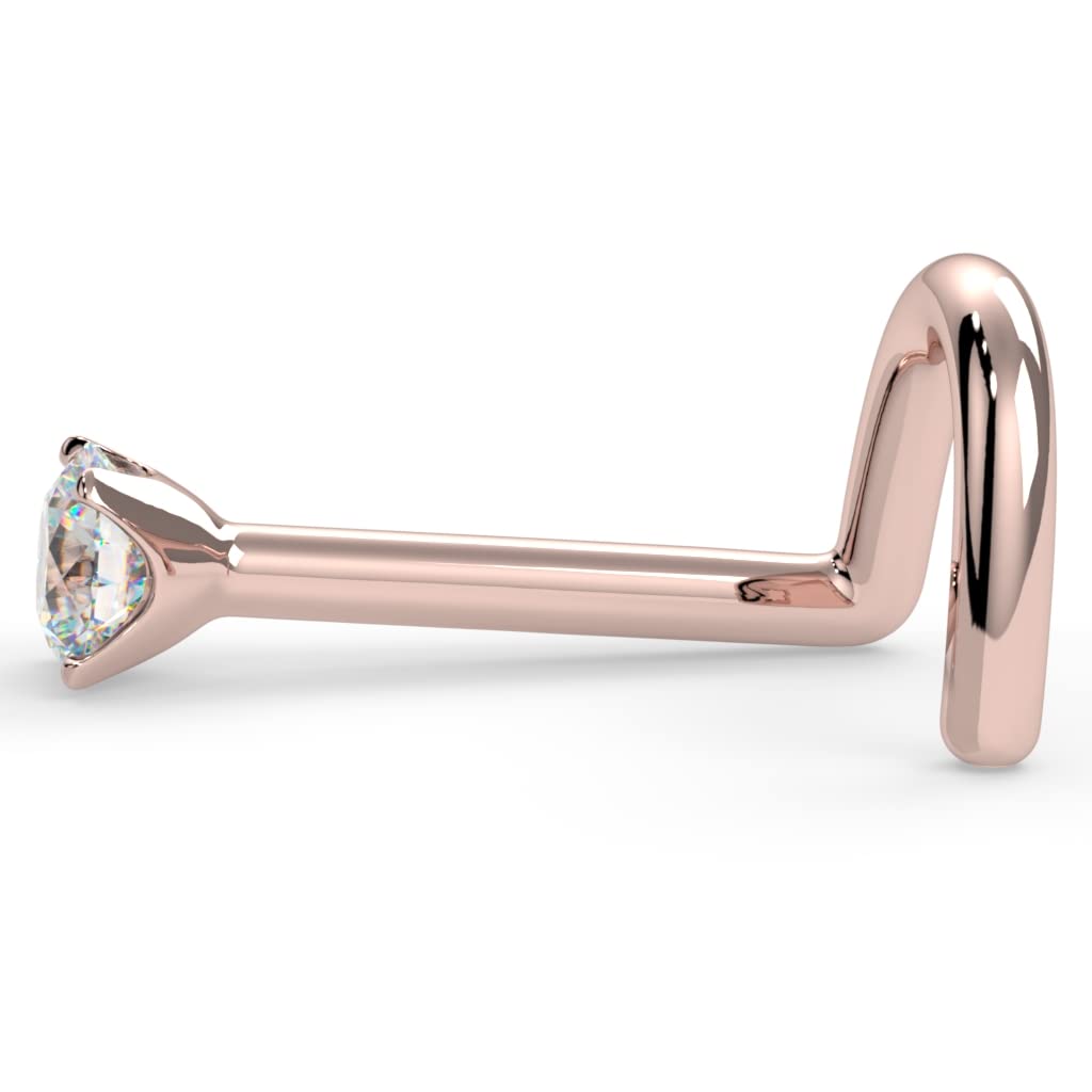 FreshTrends 1.5mm 0.015 ct. tw Diamond SI1-SI2 G-H 14K Rose Gold Nose Ring Twist Screw 20G I1