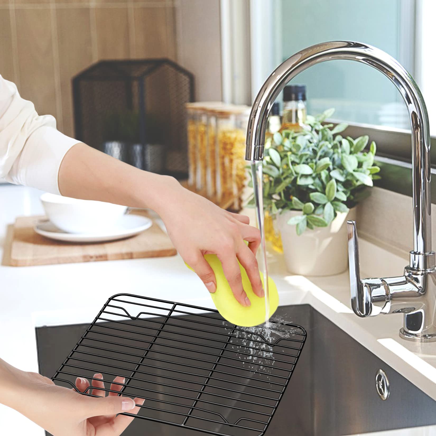 Cooling Rack Set of 2, P&P CHEF Non-stick Small Baking Racks for Cooking Grilling, 2 Pack 9.7β x 7.3β Drying Rack, Fit in Mini Toaster Oven, Stainless Steel Core & Dense Lines, Easy to Clean