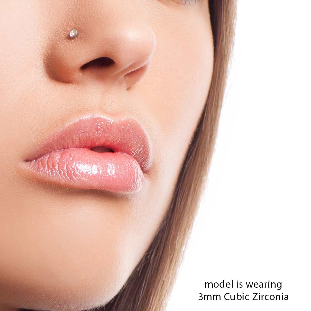 FreshTrends 3mm Cubic Zirconia 14K Yellow Gold Nose Ring Twist Screw - 18G