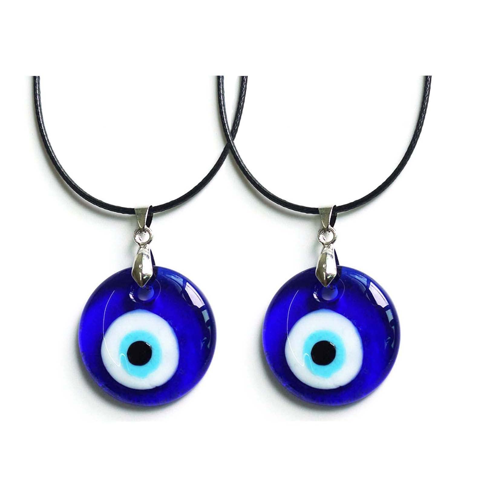 Binami 2 Pcs Evil Eye Lucky Necklace Turkish Blue Eye Kabbalah Adjustable Amulet Nazar Friendship Gift for Women Men