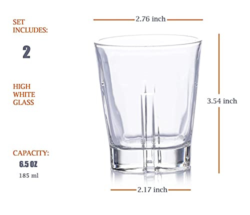 BothEarn Whiskey Rocks Glass Set of 2 - Clear Drinking Cup with Heavy Solid Base - Good for Bourbon Jack Daniels Tennessee and Scotch, 6.5 oz (185 ml)