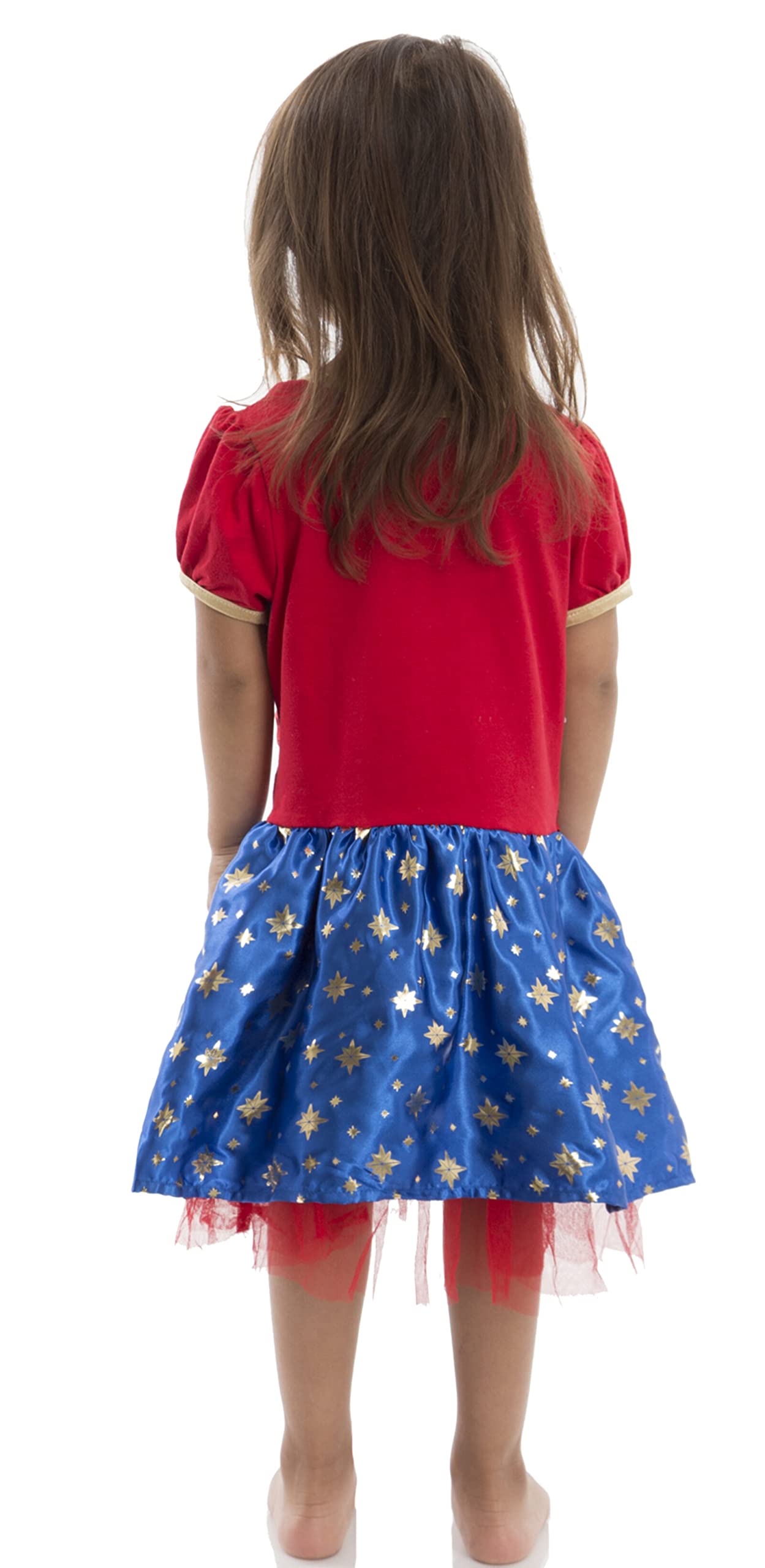 Marvel Avengers Captain Marvel Little Girls Tulle Cosplay Dress and Headband Red 7-8