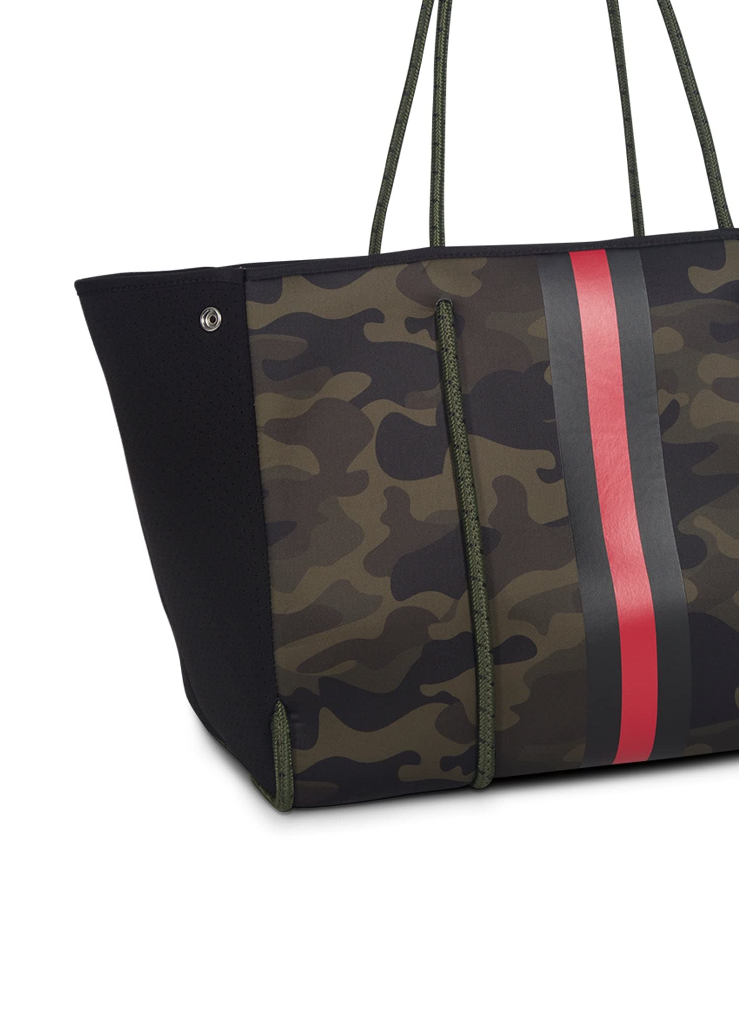 Haute Shore - Greyson Brat2 Neoprene Tote Bag w/Zipper Wristlet Inside (Greyson, Camo Gren w/Black & Red Stripe)