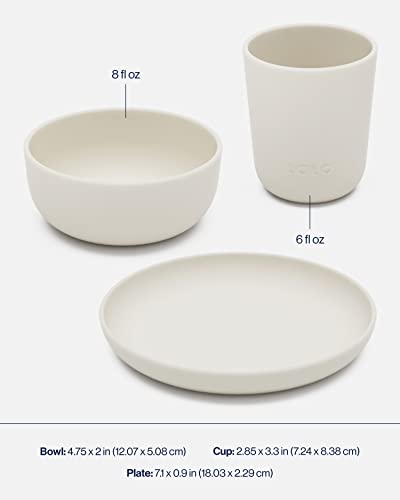 Lalo Big Bites Kids Dinnerware Starter Set - Dishwasher Safe, BPA Free, Kids Tableware Set - Includes Stackable Bowl, Plate, Utensils & Cup - 5 Pieces - Oatmeal