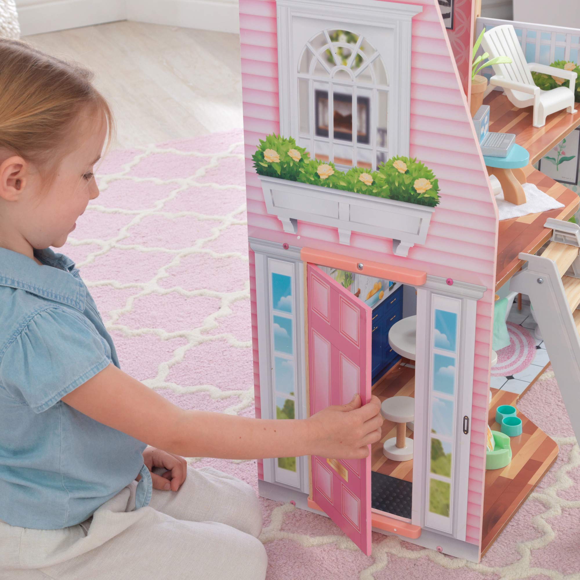 KidKraft Matilda Wooden Dollhouse with EZ Kraft Assembly™, Balcony, Movable Staircase and 23 Accessories, Gift for Ages 3+