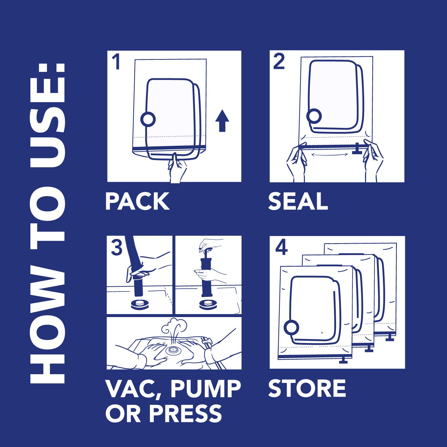 Hefty Shrink-Pak Starter Kit - 2 Large, 1 XL Cube, 1 Jumbo Vacuum Seal Storage Bag and Hand Pump β Space Saver Bags for Clothing, Pillows, Towels, or Blankets, 5 Pc Set