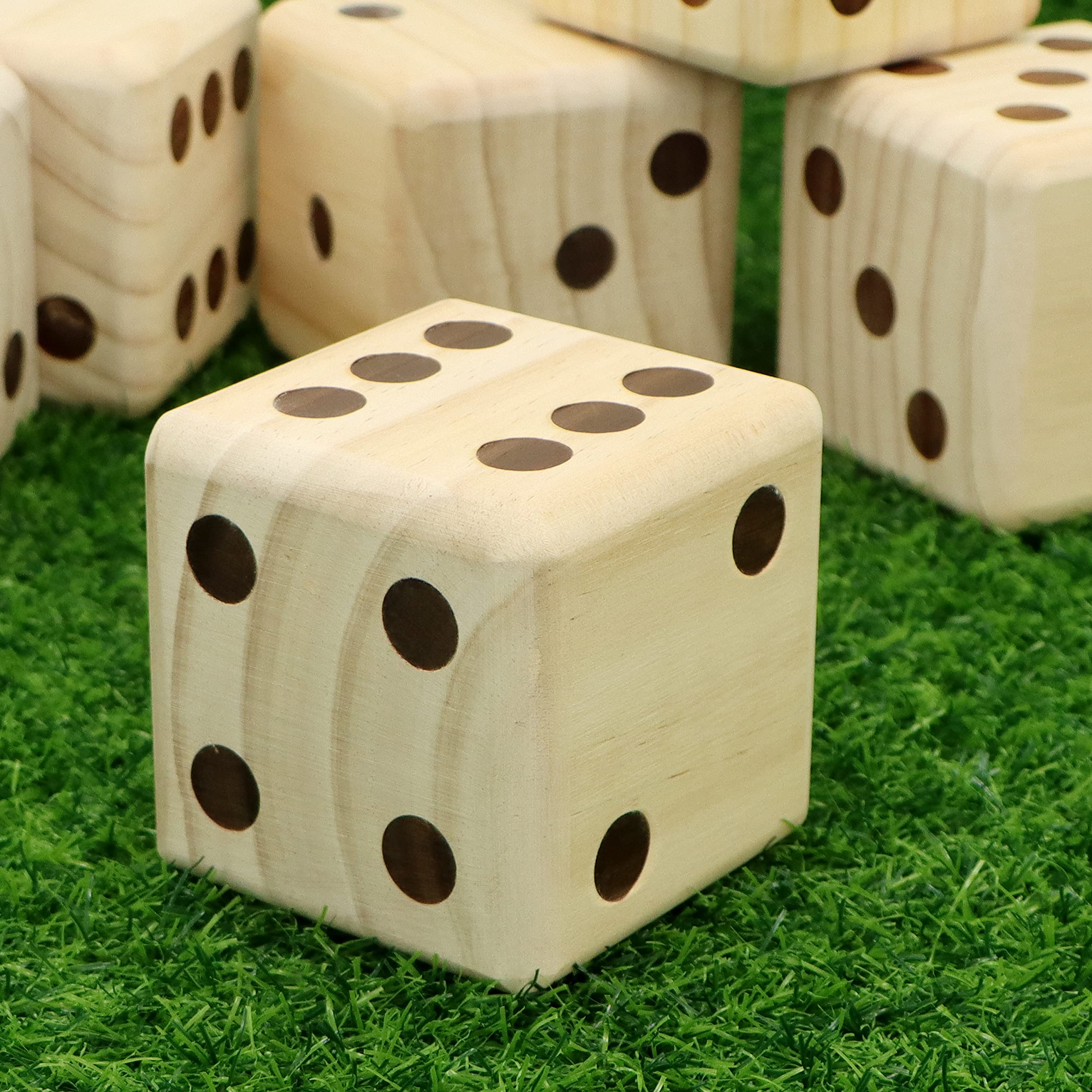 JOYIN 3.5 inch Giant Wood Yard Dice Large Dice Game Set with 6 Wooden Dice, 2 Double Sided Score Sheets, Dry Erase Marker, and a Durable Storage Bag, Good Yard Games for Kids and Adults