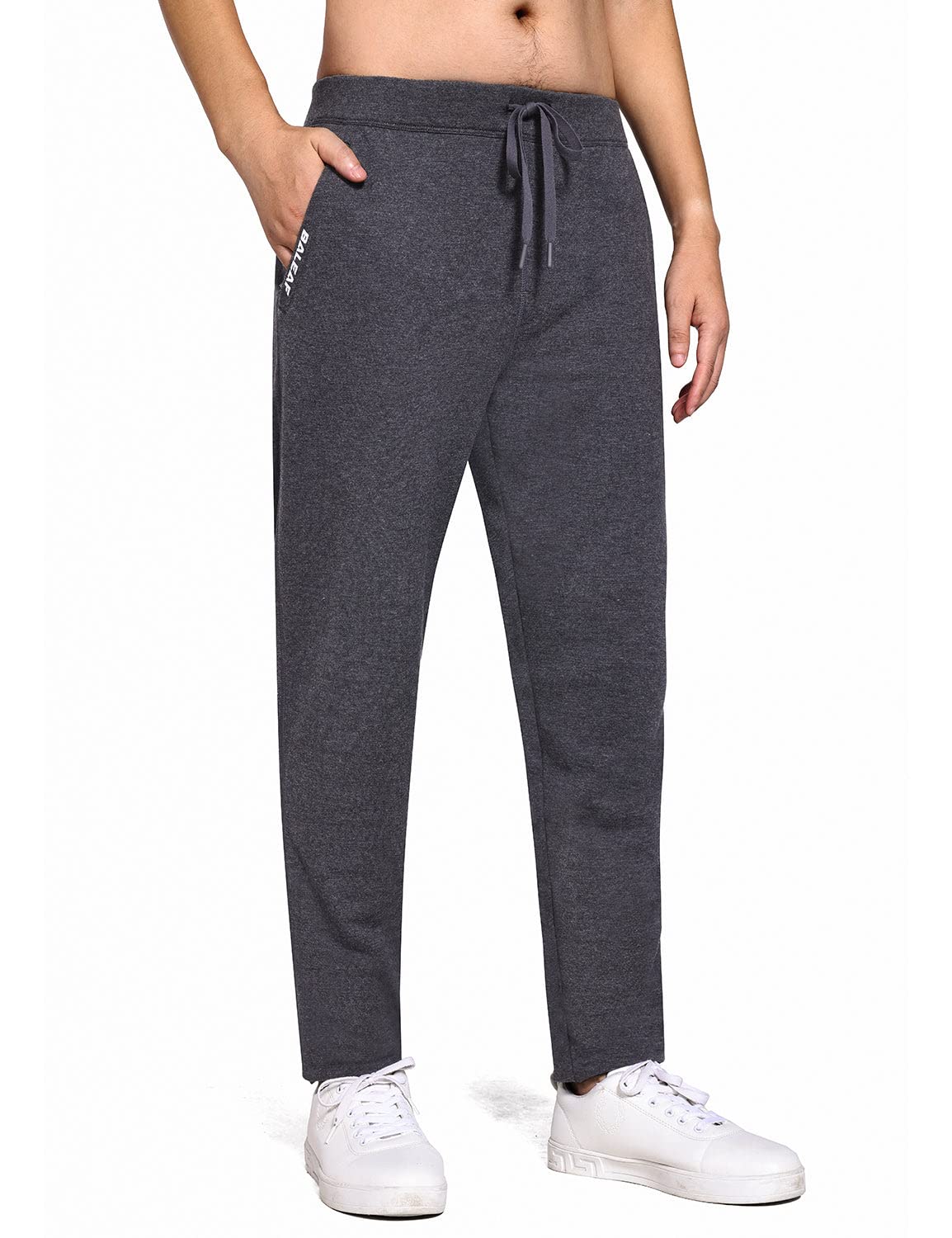 BALEAF Men's Jogger Running Cropped Pants Slim Fit Cotton Zipper Pockets Tapered Sweatpants Quick Dry Gym Office Grey Heather Large