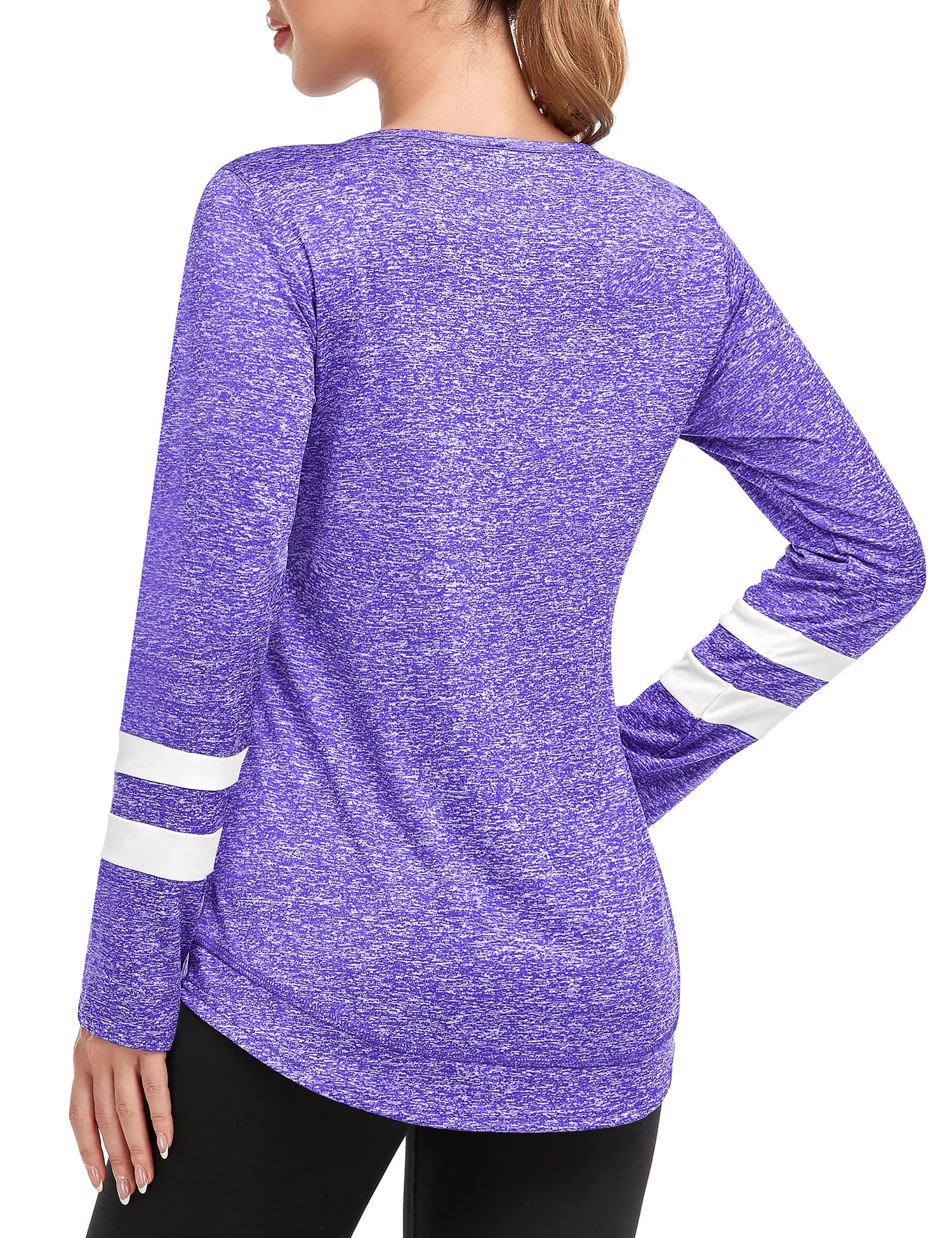 CHAMA Women's Long Sleeve Workout Shirts Stripe Crew Neck Quick Dry Tops Sports Running Activewear Loose Fit