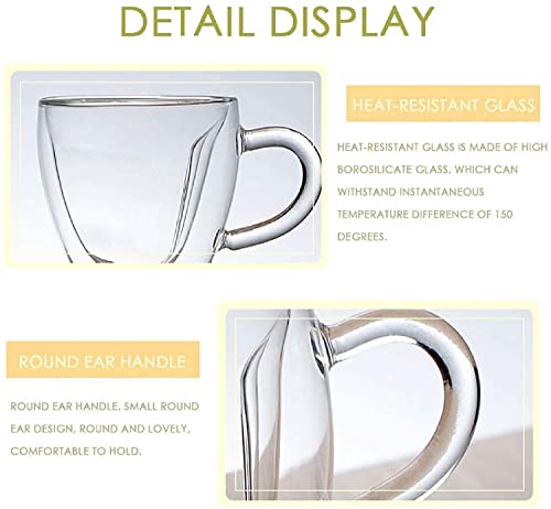 Egsyh Heat Resistant Creative Double Layer Heart Cup Cup Clear Glass With Handle Milk Cup Ttea And Coffee Mugs for Lovers Coffee Afternoon Tea,Unique & Insulated with Handle (240ml/8oz)