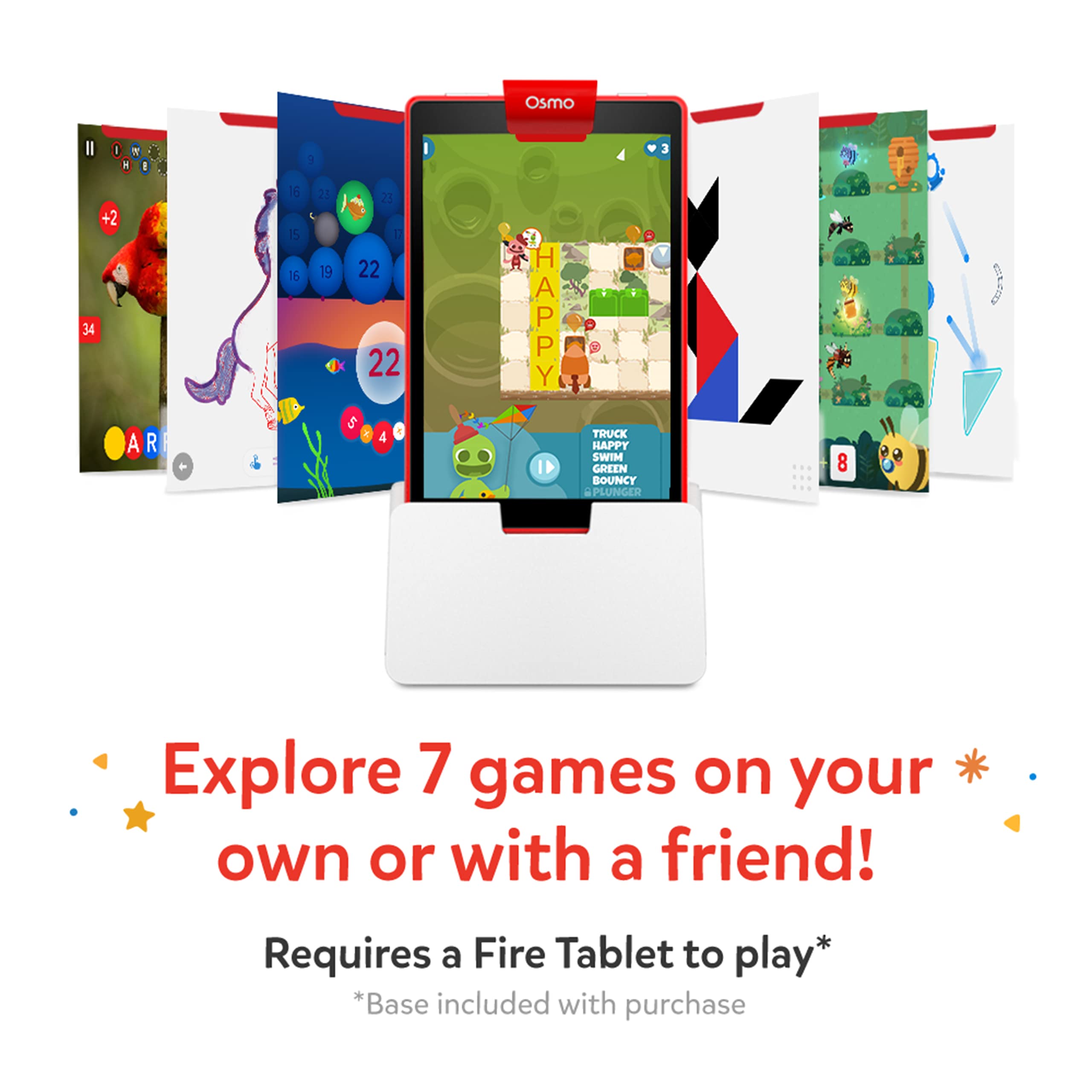 Osmo-Genius Starter Kit for Fire Tablet + Family Game Night-7 Educational Learning Games for Spelling,Math & more-Ages 6-10-STEM Toy Gifts- 6 7 8 9 10(Osmo Fire Tablet Base Included-Amazon Exclusive)