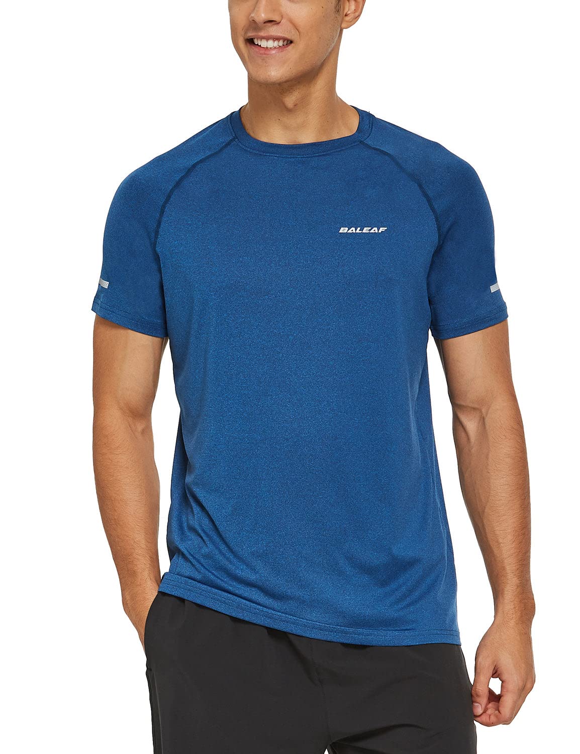 BALEAF Men's Quick Dry Short Sleeve T-Shirt Running Workout Shirts Heather Blue Size L