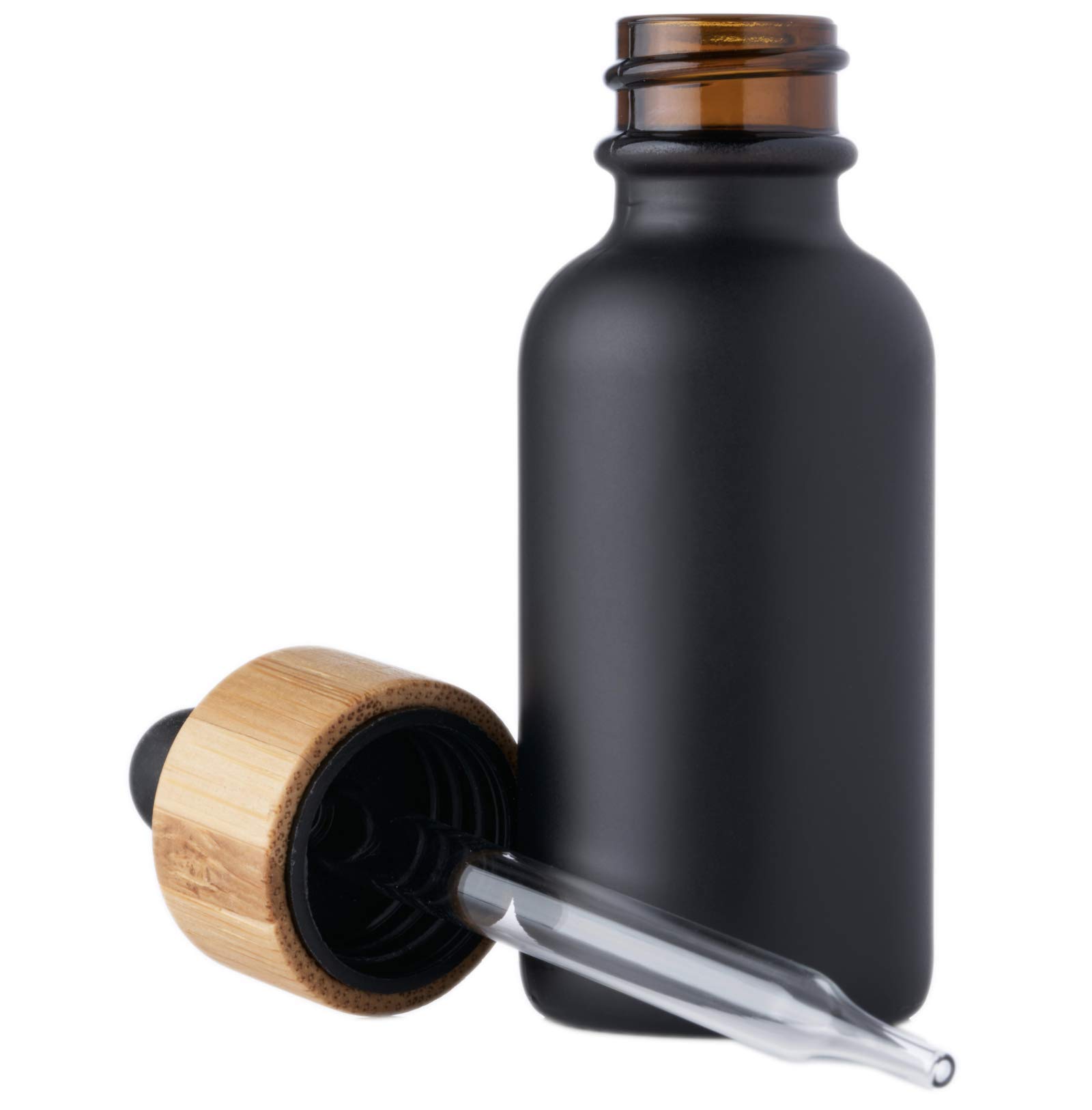 Focus Nutrition 12 Pack Black Coated Boston Round Essential Oils Aromatherapy Glass Bottles Jar With Bamboo dropper cap, 1oz
