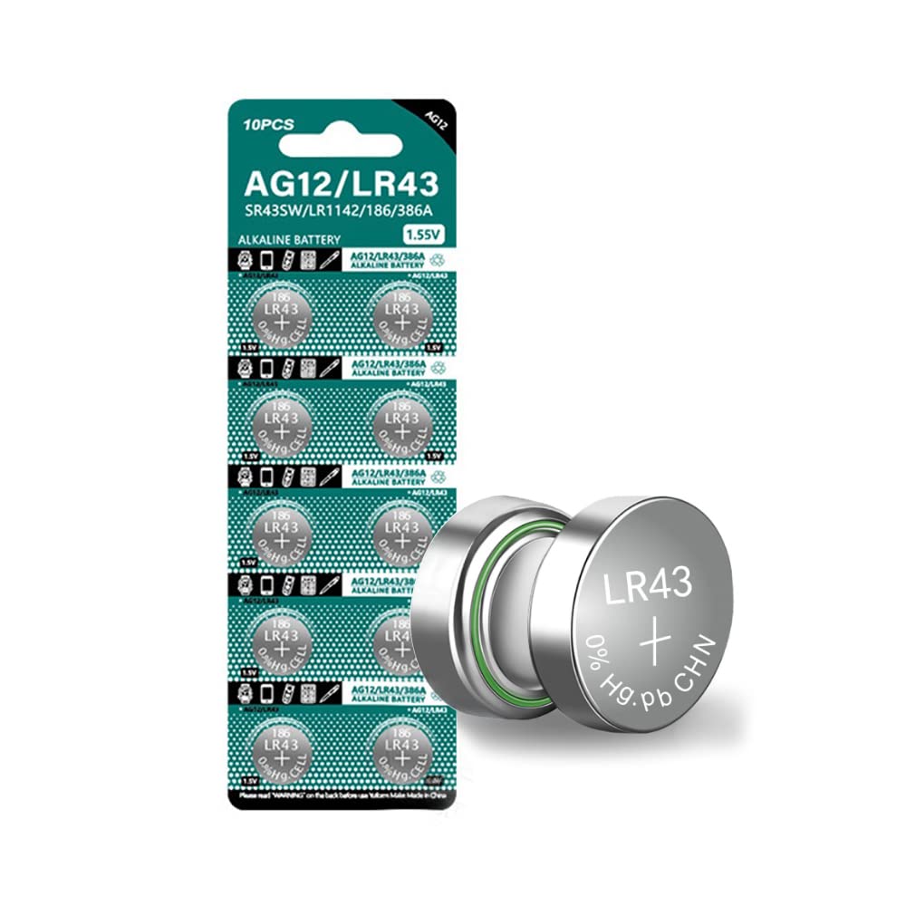 Cotchear LR43 Batteries 1.5V AG12 Button Cell Battery L1142 SR43 SR43 260 386 Battery for Watch Toys Clock [10pcs/Pack]
