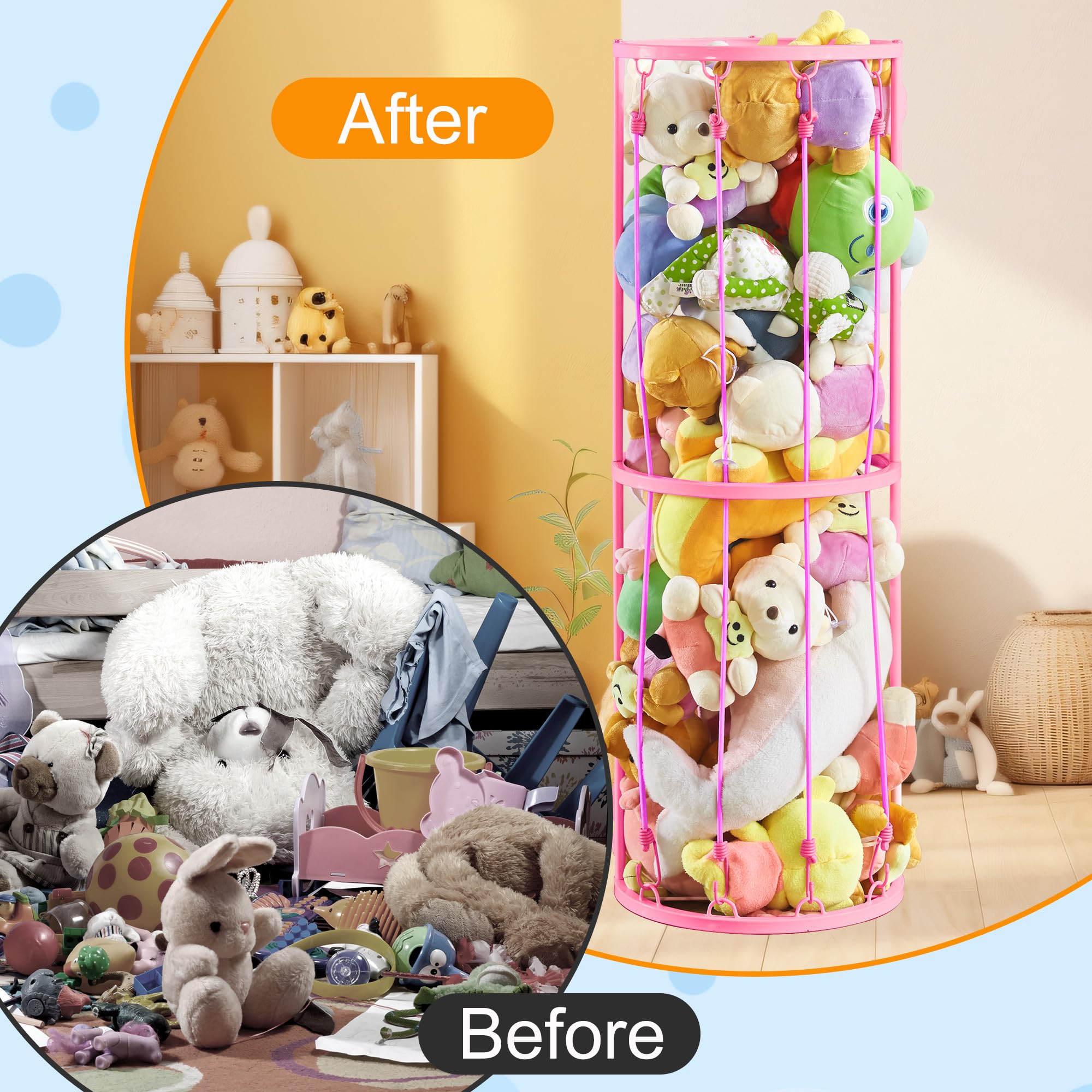 codree Stuffed Animal Zoo Storage- Plush Stuffed Animal Storage Holder with Metal Frame and Elastic Band- Space Save Plush Toy Storage Cage Organizer Standing for Bedroom Playroom Nursery Decor