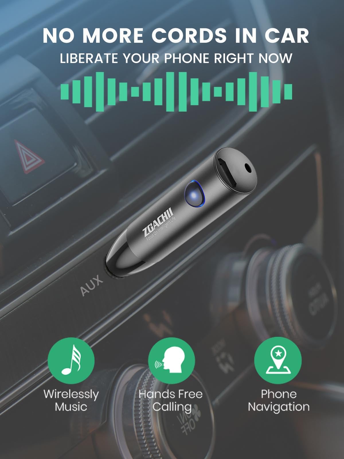 ZOACHII Bluetooth Aux Adapter for Car, Wireless Bluetooth 5.0 Audio Receiver with 3.5mm Jack for Vehicle Truck Home Stereo Speaker Headphone Music Streaming, Handsfree Calling, [1 Piece]