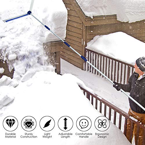 GYMAX Snow Roof Rake, Adjustable Telescoping Aluminum Roof Rake for Snow Removal with Tear-Resistant Snow Slide, Extendable Snow Roof Rake for House Car Shelter