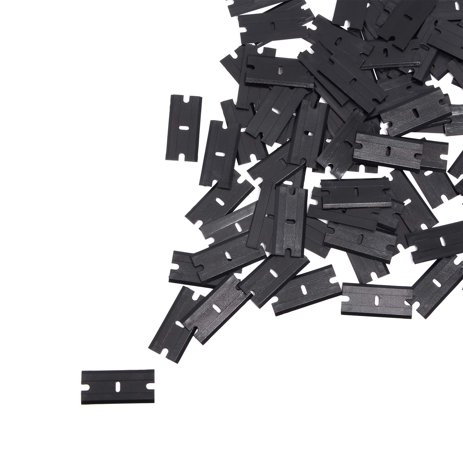 EHDIS Plastic Razor Blades 100 PCS Double Edged Plastic Blade for Safety Glass Scraper and Plastic Razor Scraper Tool for Remove Decals Stickers Adhesive Label Glue and Glass Clean-Black
