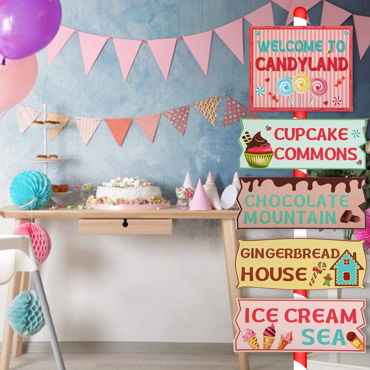Gejoy 20 Pieces Candyland Party Decorations Candyland Trunk or Treat Car Decorations Kit Candyland Backdrop Signs for Halloween Christmas Party Decor (Cardstock)